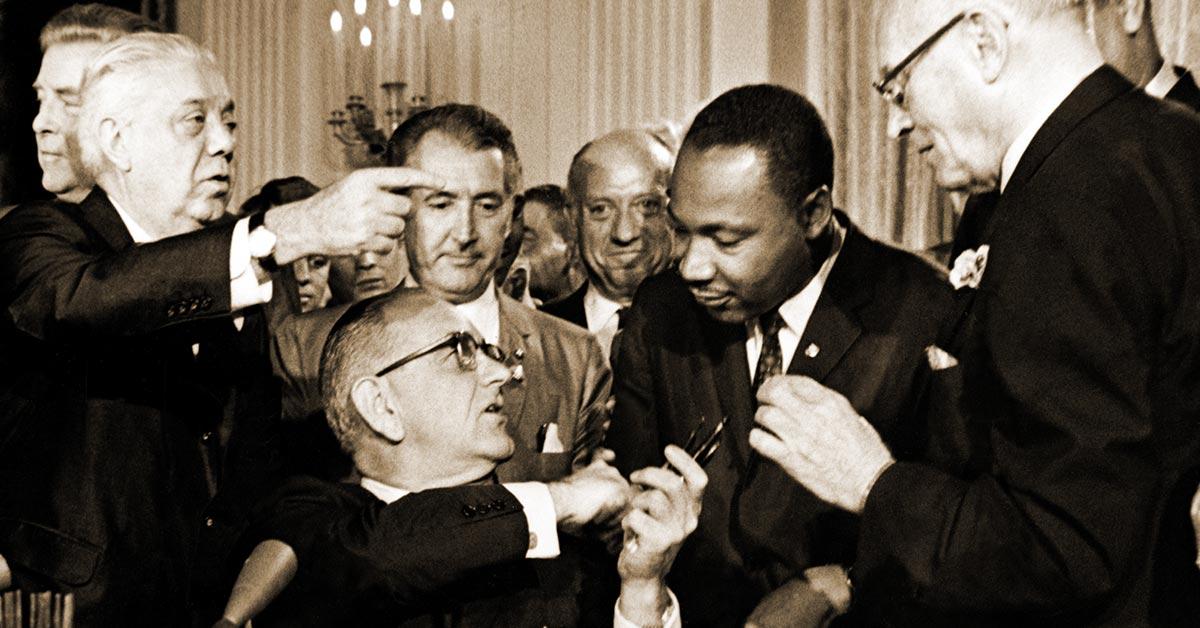 President Johnson gives ceremonial pen to MLK after signing Civil ...